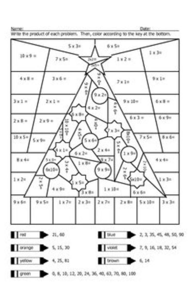 Multiplication Coloring Worksheets Christmas | Printable Worksheets