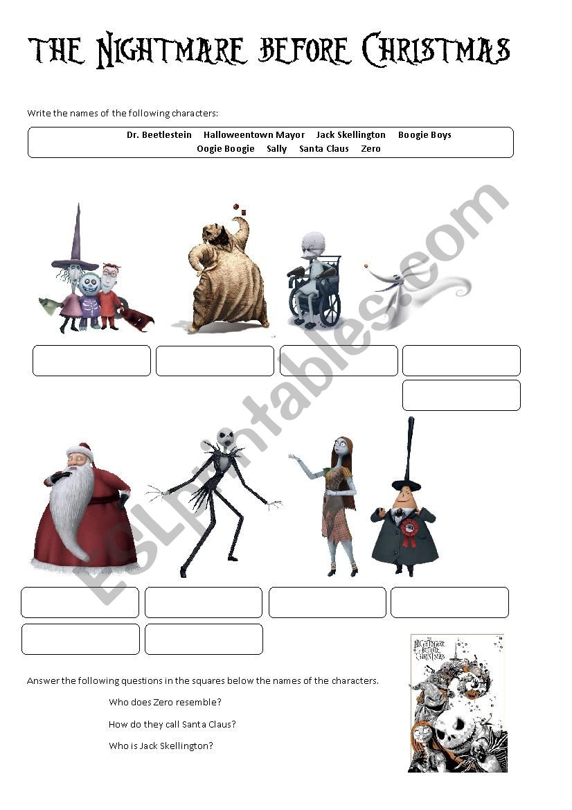 Nightmare Before Christmas Worksheets | Printable Worksheets